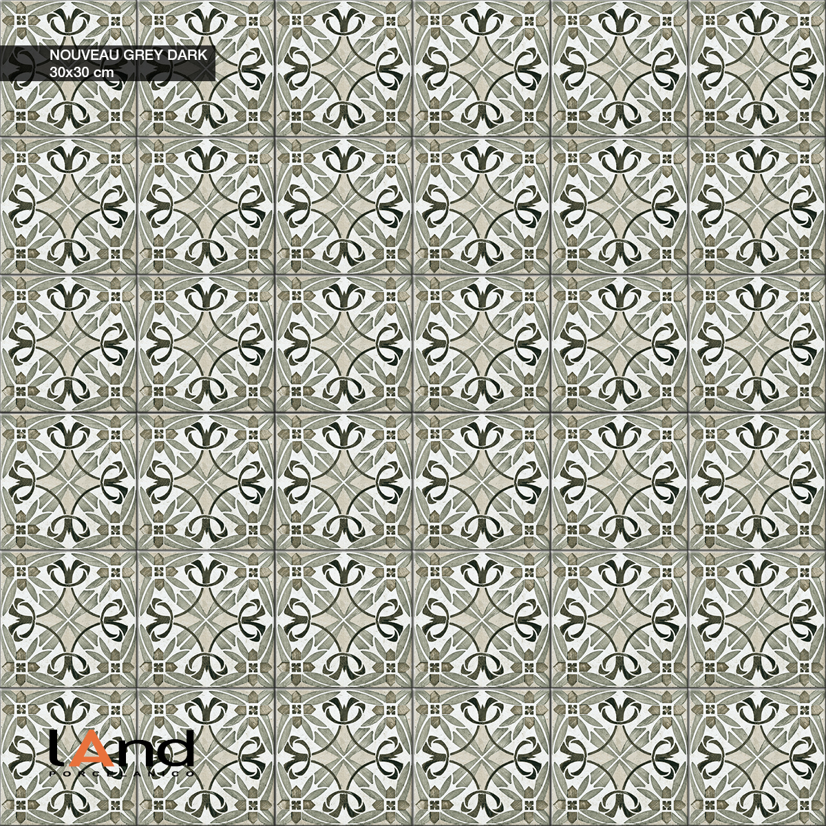Land, Tiles, Floor tiles, NOUVEAU DARK GREY NATURAL 30X30CM | Kore